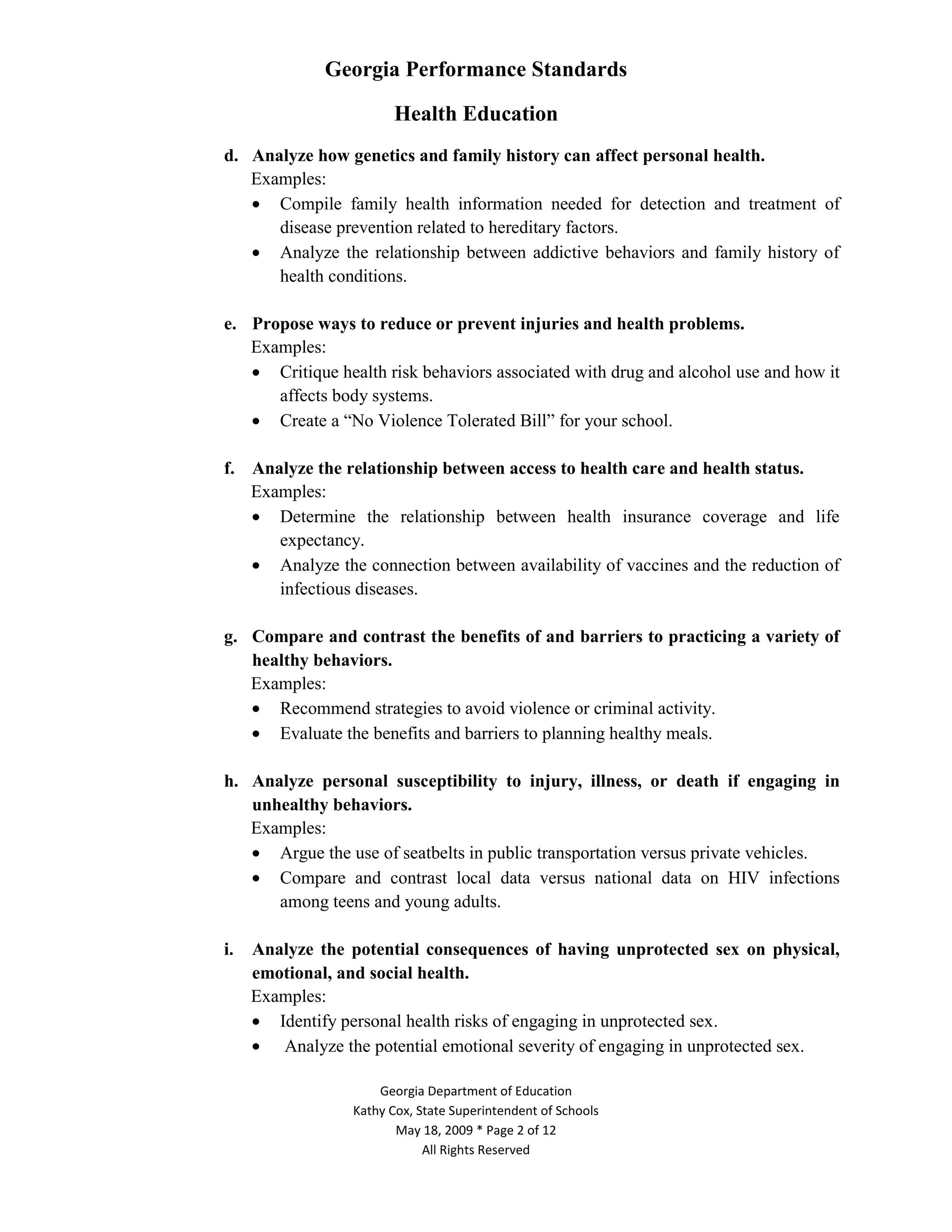 Georgia Health Education Standards | PDF