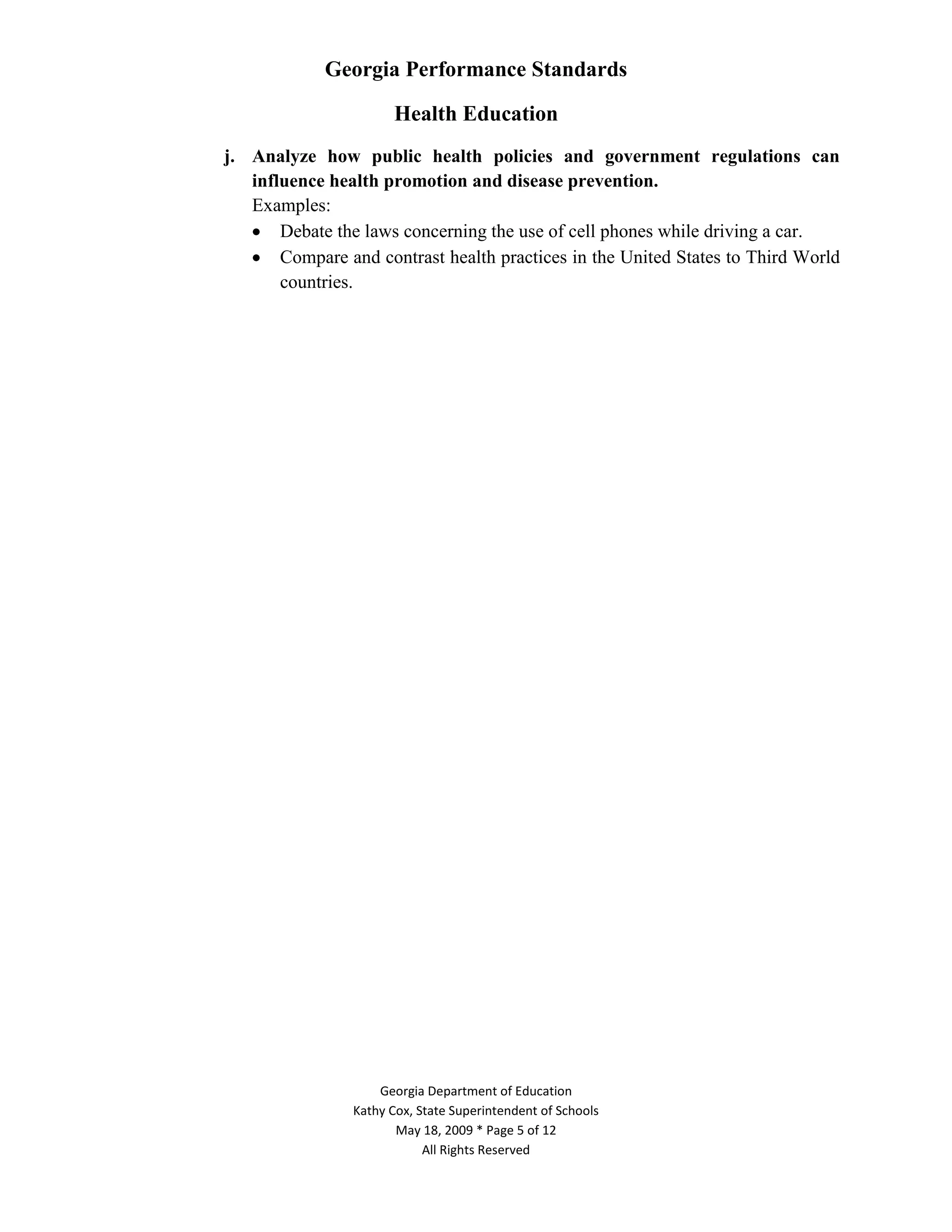 Georgia Health Education Standards | PDF