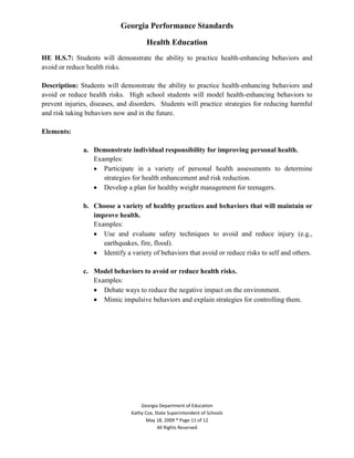 Georgia Health Education Standards | PDF