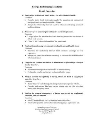 Georgia Health Education Standards | PDF
