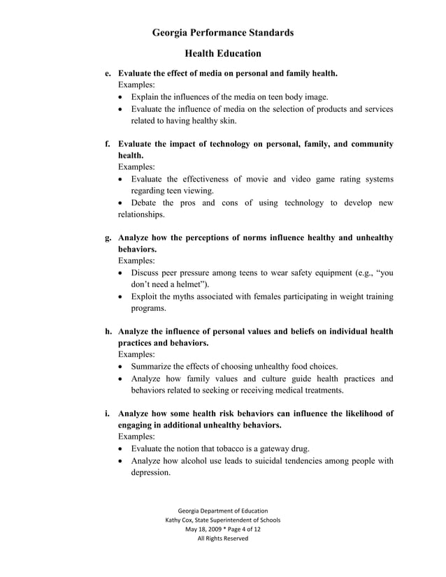 Georgia Health Education Standards | PDF