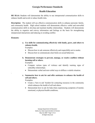 Georgia Health Education Standards | PDF