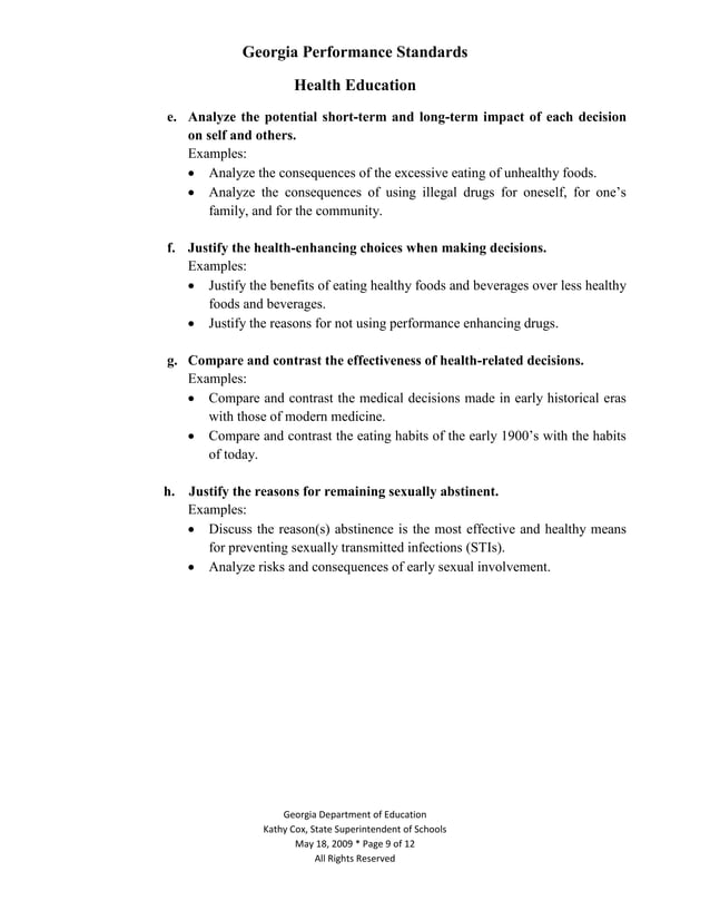 Georgia Health Education Standards | PDF