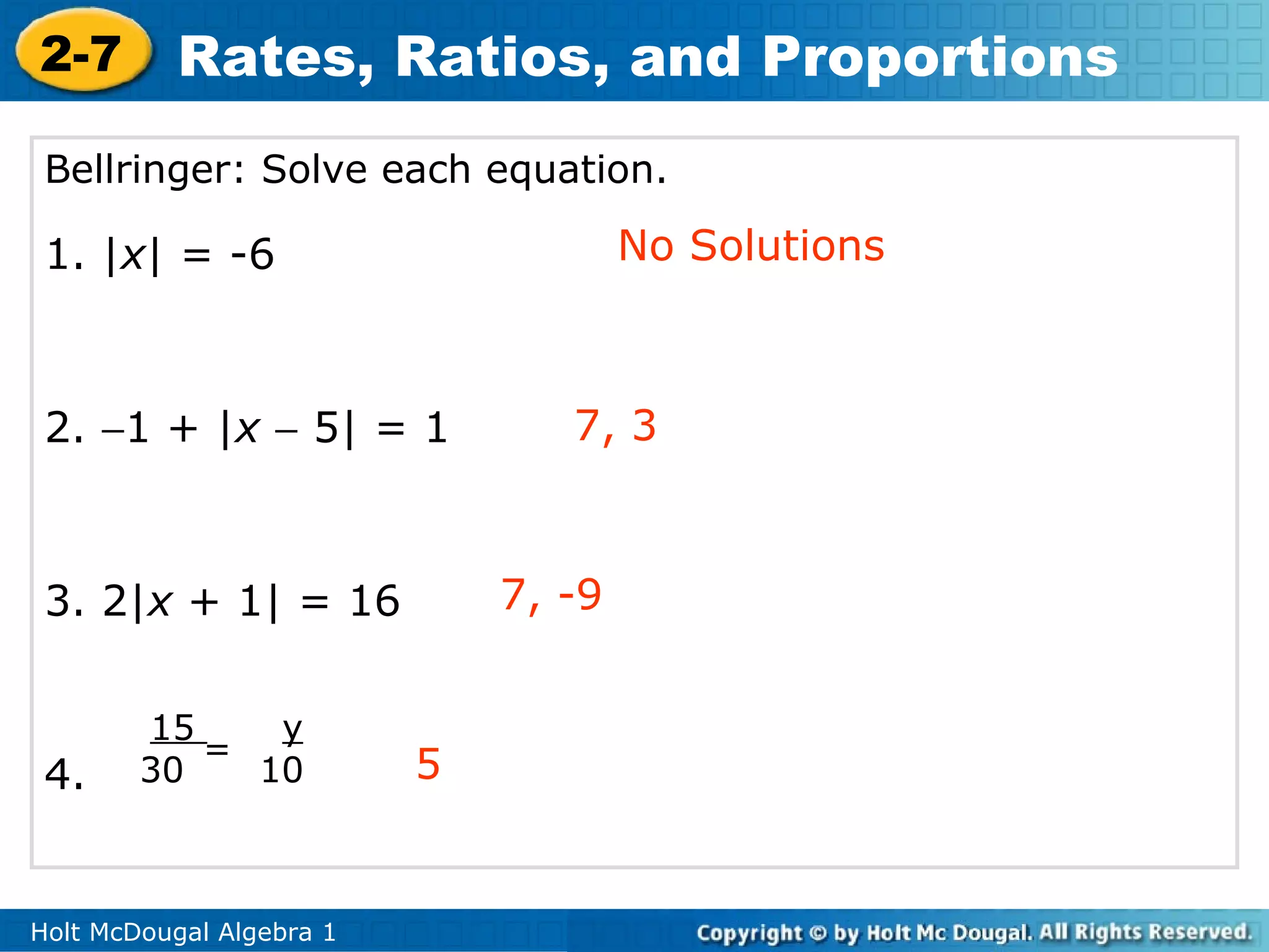 Algebra 1. 9.12 Lesson. Proportions | PPT