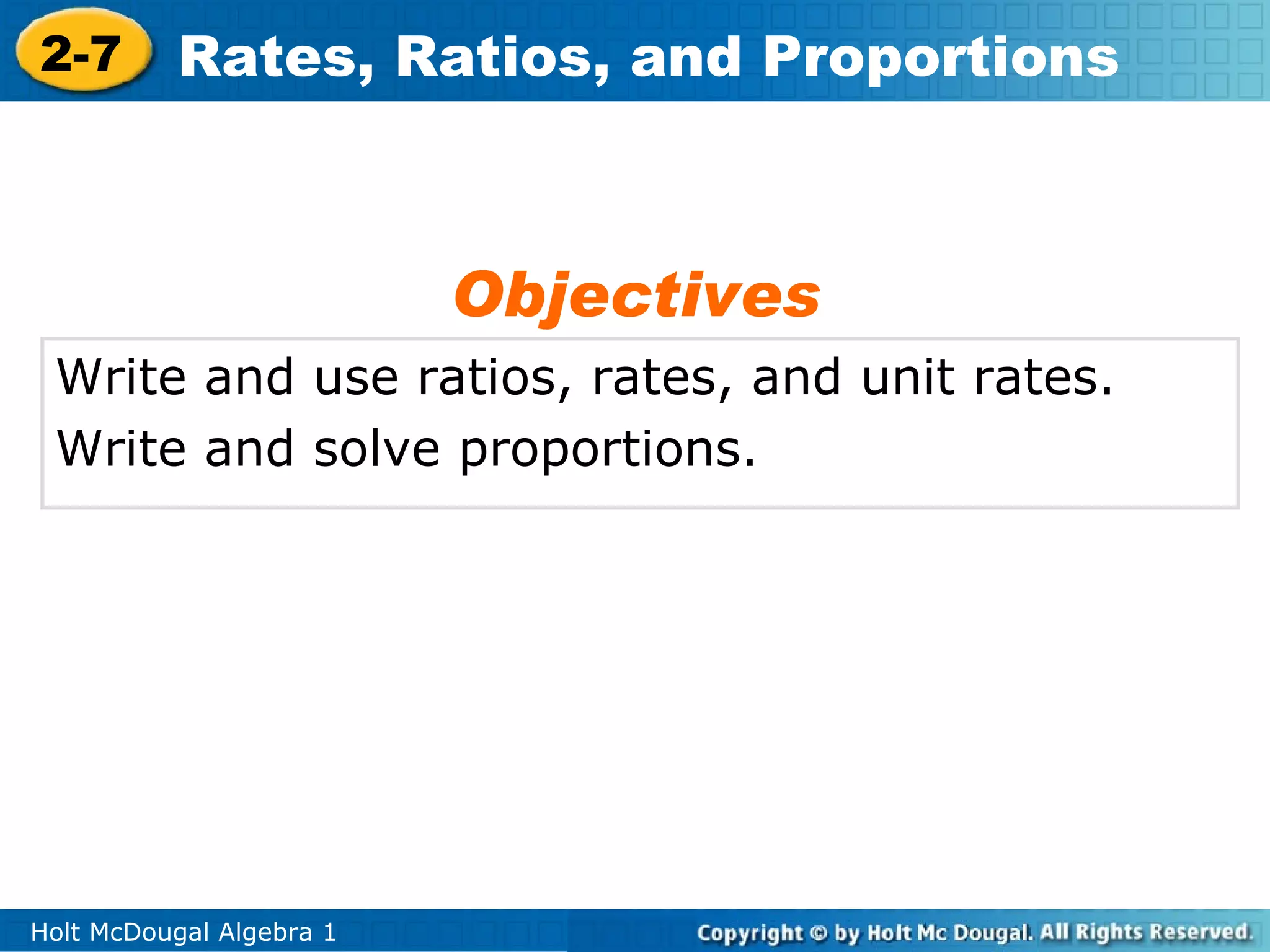 Algebra 1. 9.12 Lesson. Proportions | PPT