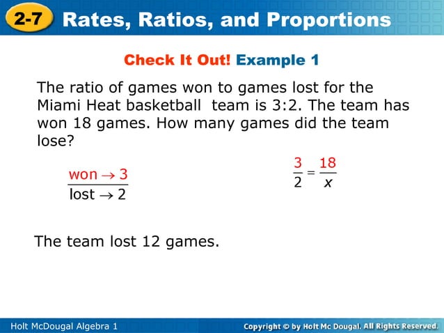 Algebra 1. 9.12 Lesson. Proportions | PPT