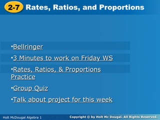 Algebra 1. 9.12 Lesson. Proportions | PPT