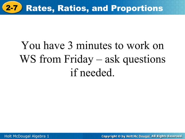 Algebra 1. 9.12 Lesson. Proportions | PPT