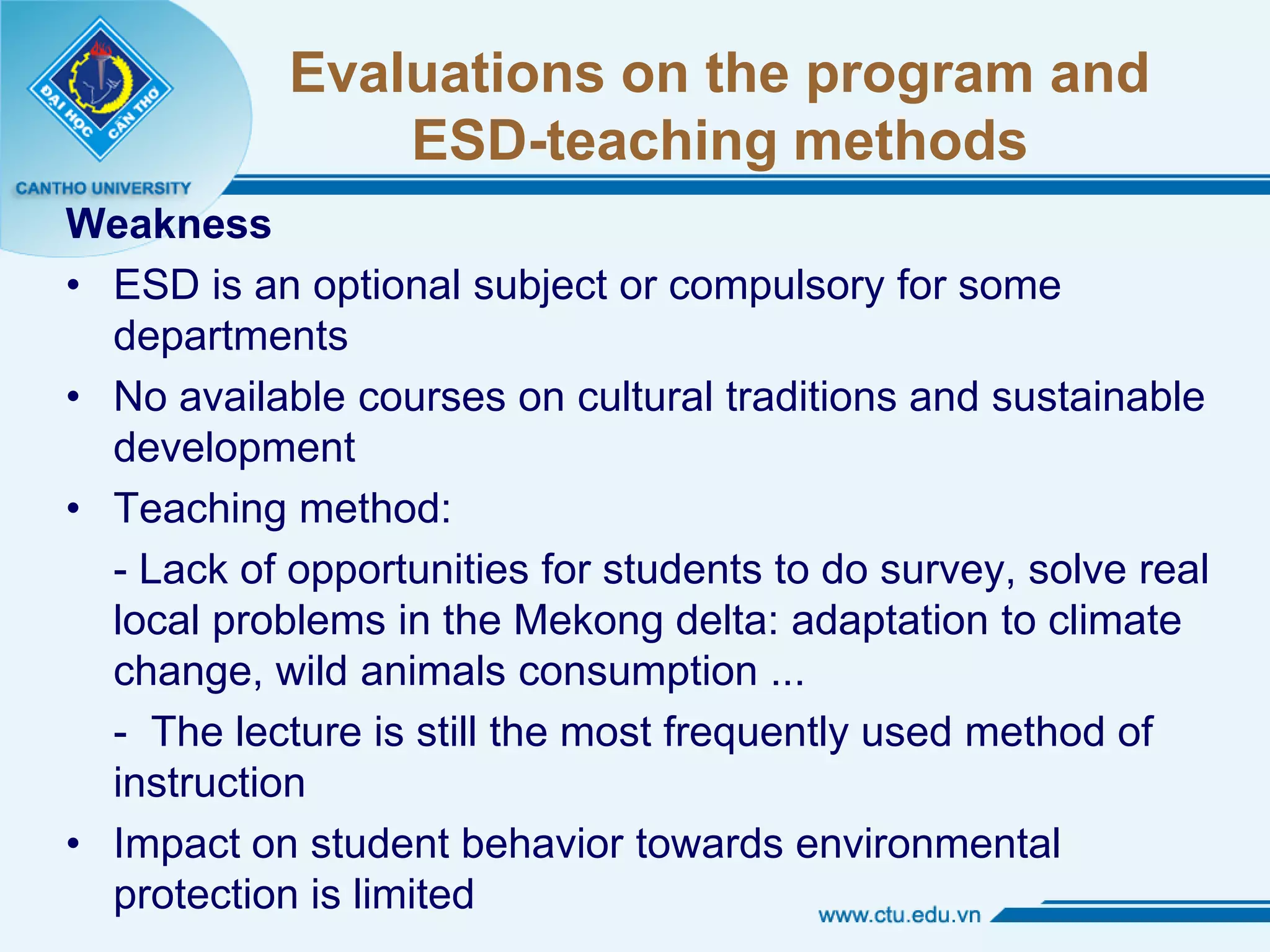 9. Integration of education for sustainable development in the School of Education, Can Tho ...