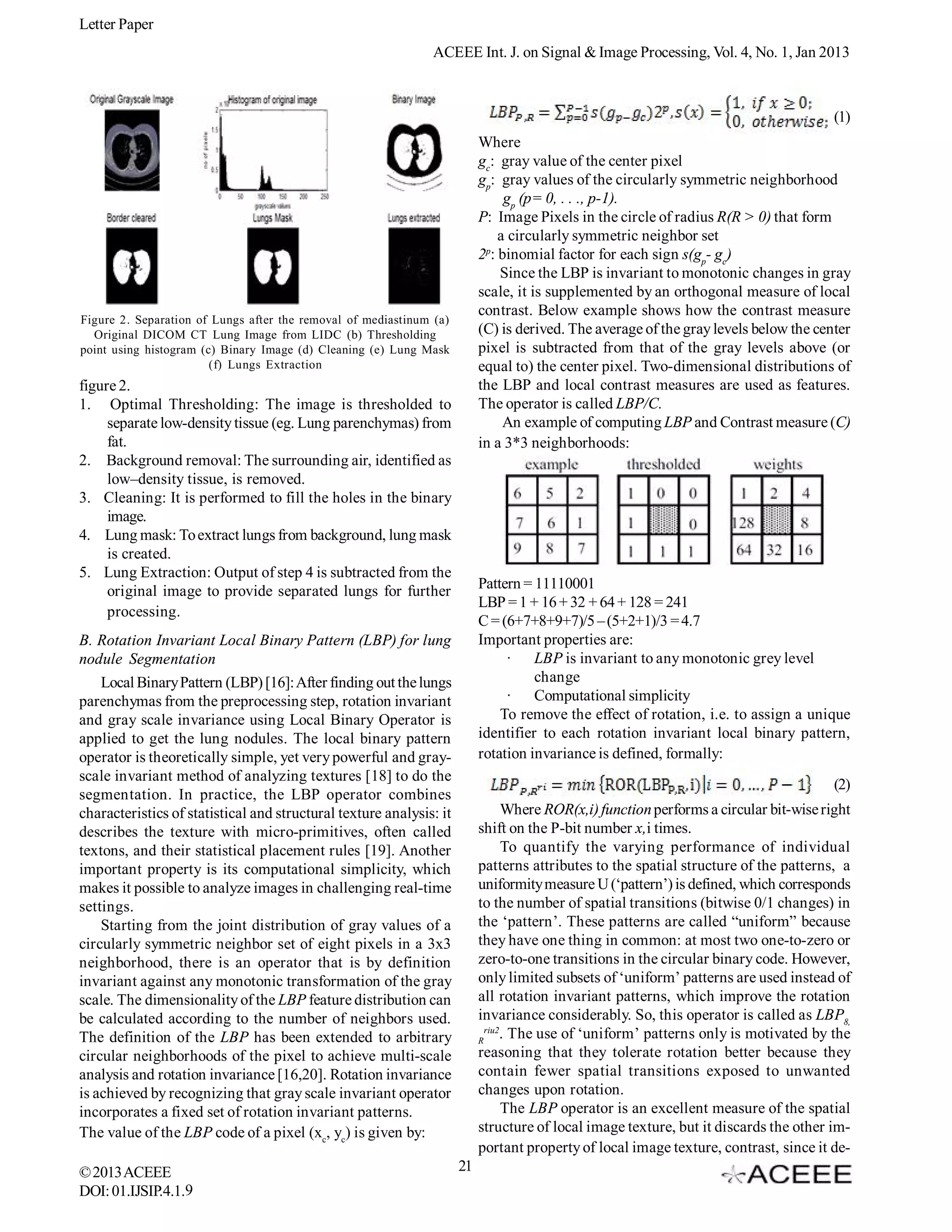 Lung Nodule Segmentation in CT Images using Rotation Invariant Local Binary Pattern | PDF