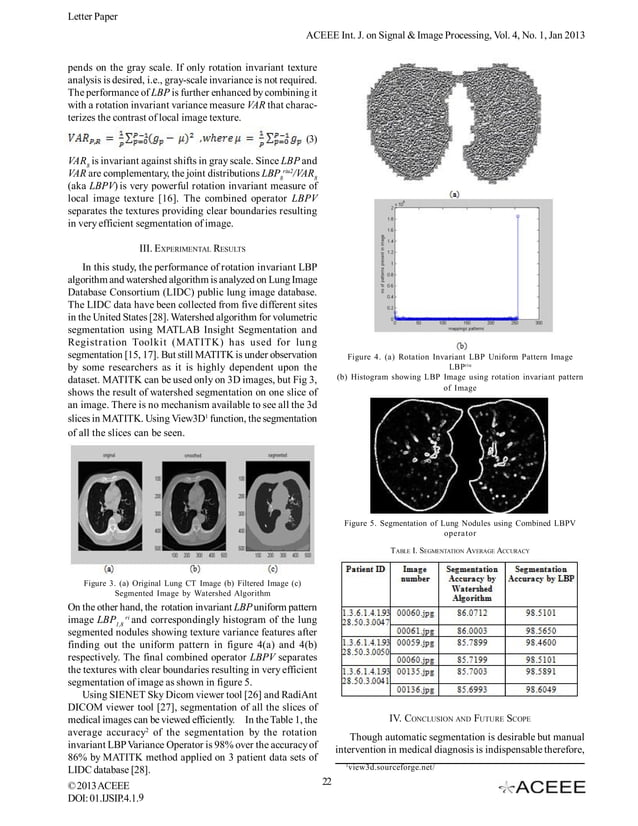 Lung Nodule Segmentation in CT Images using Rotation Invariant Local Binary Pattern | PDF