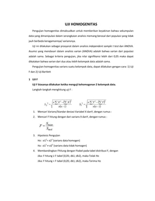 ringkasan uji homogenitas dan normalitas | PDF