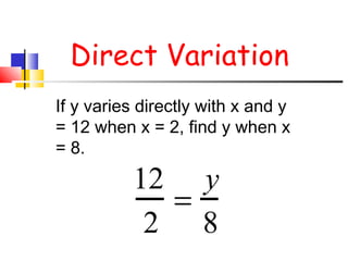 Direct and Inverse variations | PPT