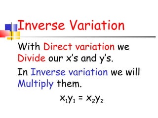 Direct and Inverse variations | PPT