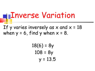 Direct and Inverse variations | PPT