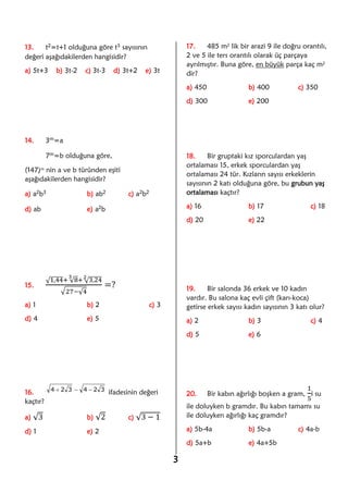 9. Sınıf Matematik Deneme Sınavı 1 - Cevap Anahtarlı | PDF