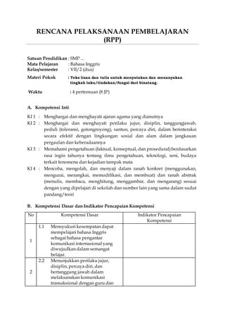 RPP my favourite animals - Kurikulum 2013 Bahasa Inggris SMP/MTs | DOCX