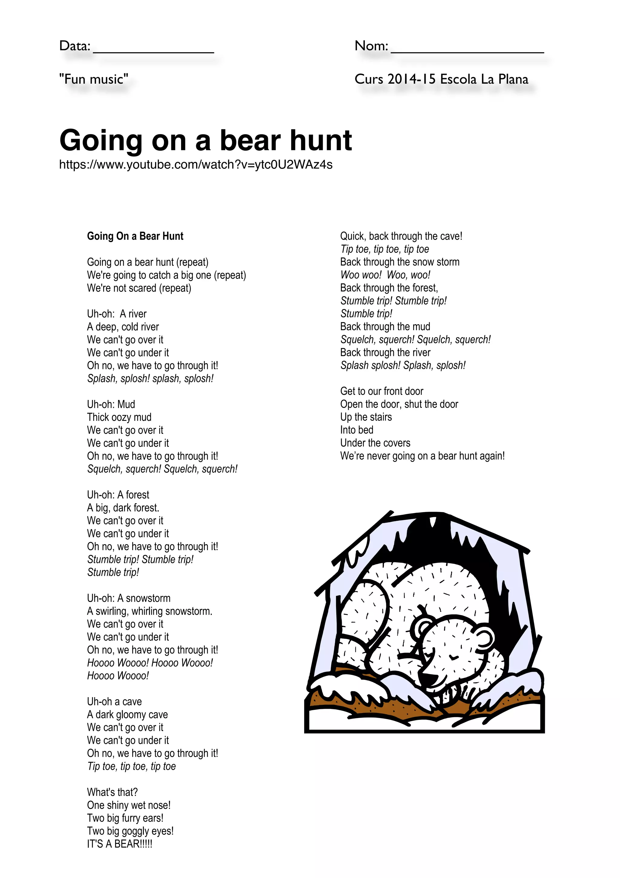 9. going on a bear hunt. action songs | PDF
