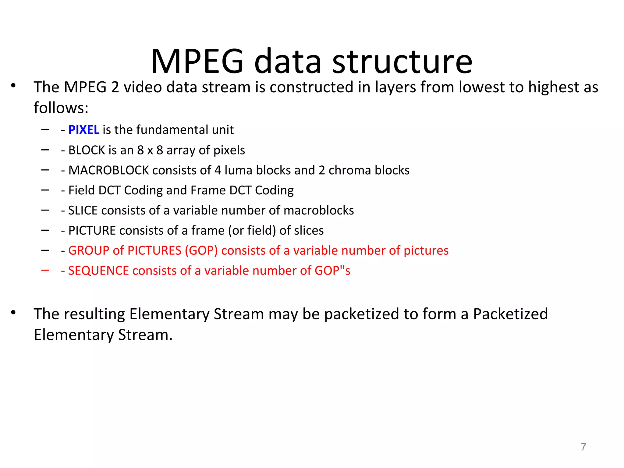 Basic Concept of Pixel and MPEG data structure (english) | PPT
