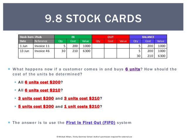 9.8 Stock Cards