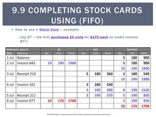 9.9 Completing Stock Cards using FIFO | PPTX