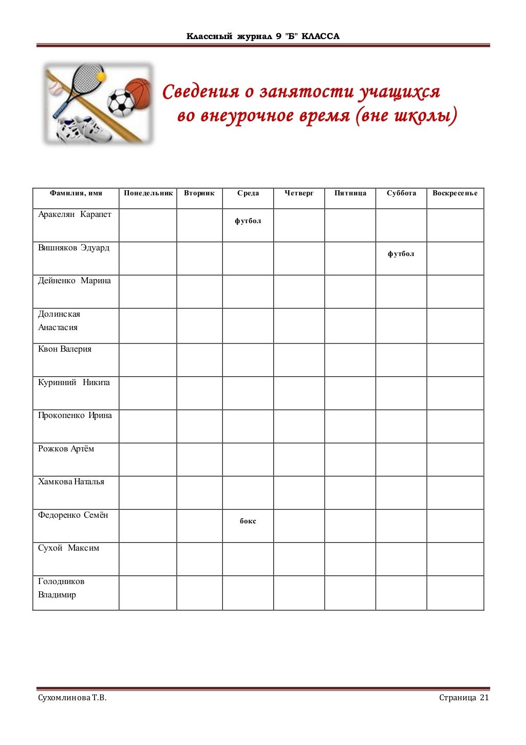 журнал 9 б класс