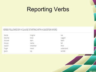 9. project 1, continuous tense review, reporting verbs | PPT