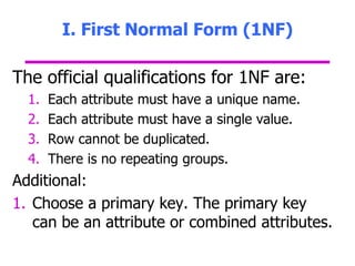 Database Concept - Normalization (1NF, 2NF, 3NF) | PPT
