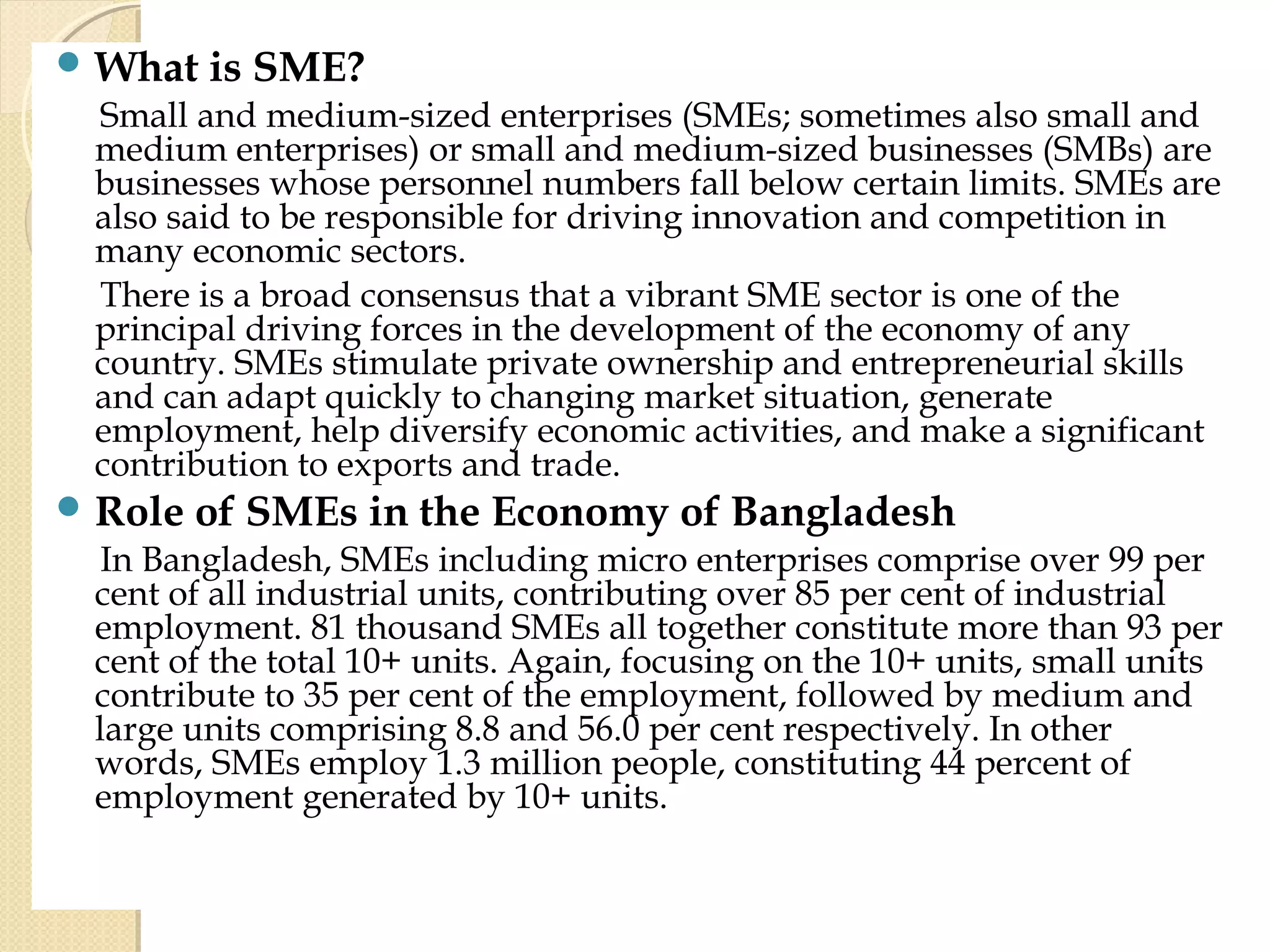 Small and Medium Enterprise (SME) of Bangladesh | PPT