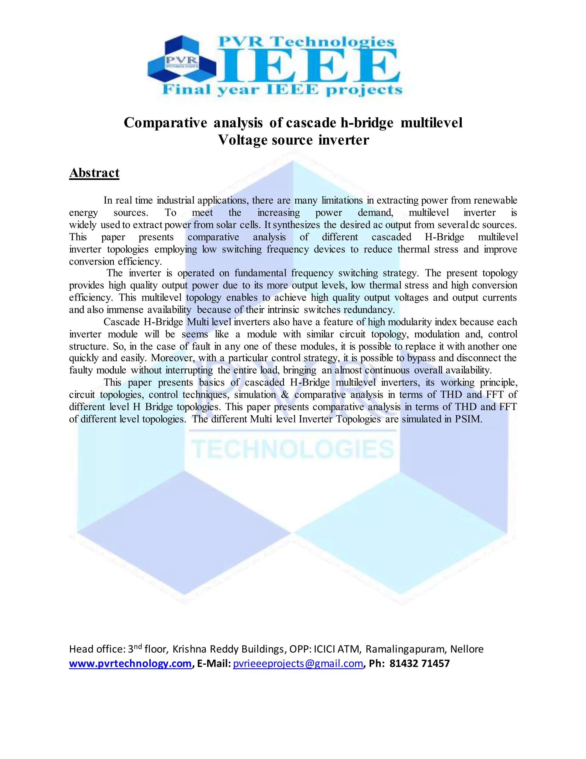Comparative Analysis Of Cascade H Bridge Multilevel Voltage Source Inverter Pdf