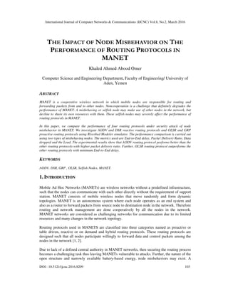 THE IMPACT OF NODE MISBEHAVIOR ON THE PERFORMANCE OF ROUTING PROTOCOLS IN MANET | PDF