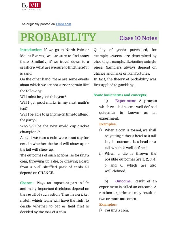 CBSE Class 10 Mathematics Probability Topic