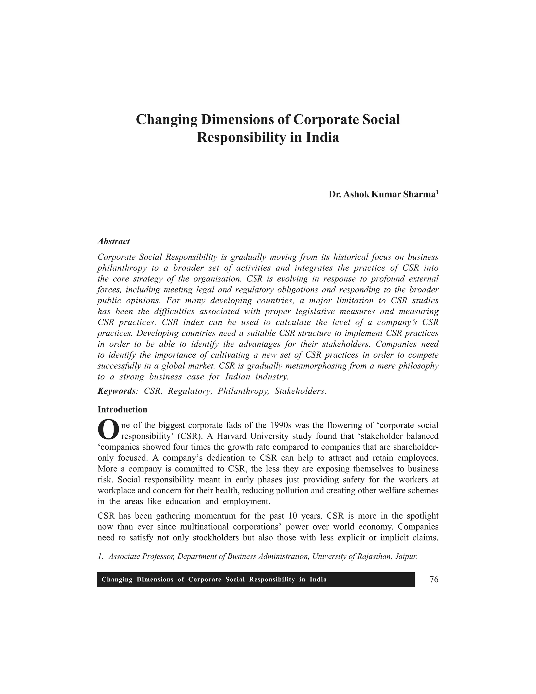 Changing Dimensions of Corporate Social Responsibility in India | PDF ...