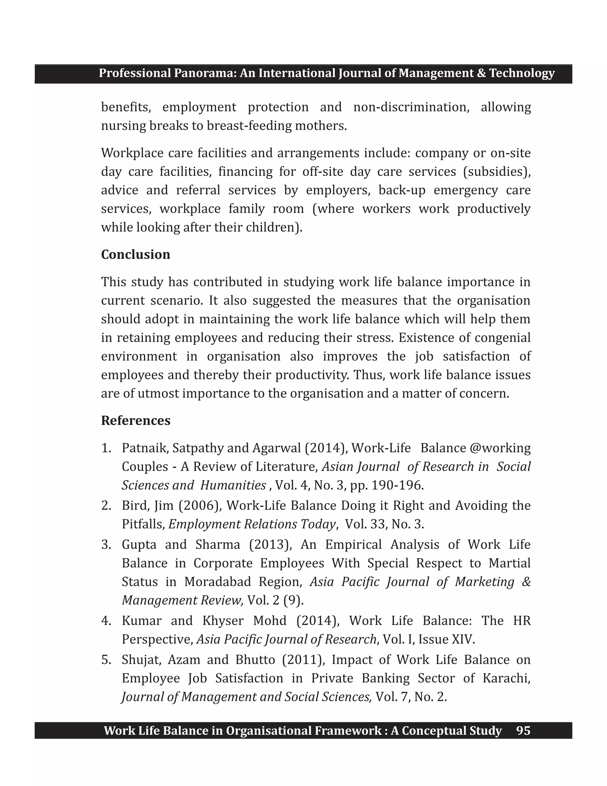 Work Life Balance in Organizational Framework:A Conceptual Study | PDF