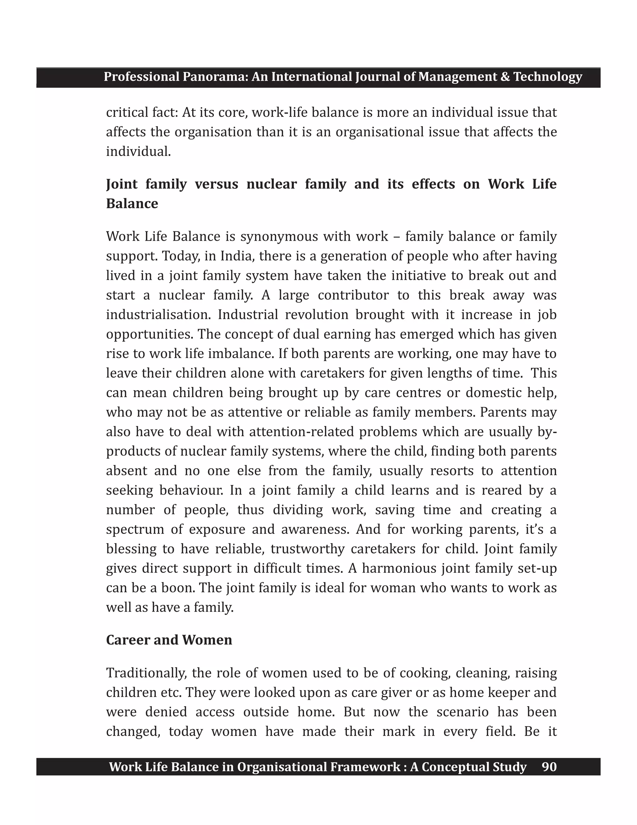 Work Life Balance in Organizational Framework:A Conceptual Study | PDF