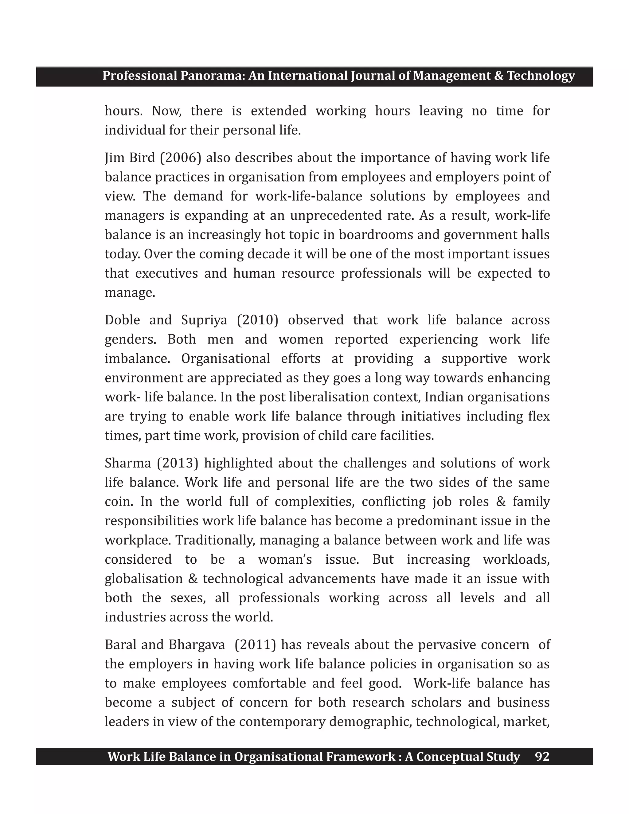Work Life Balance in Organizational Framework:A Conceptual Study | PDF