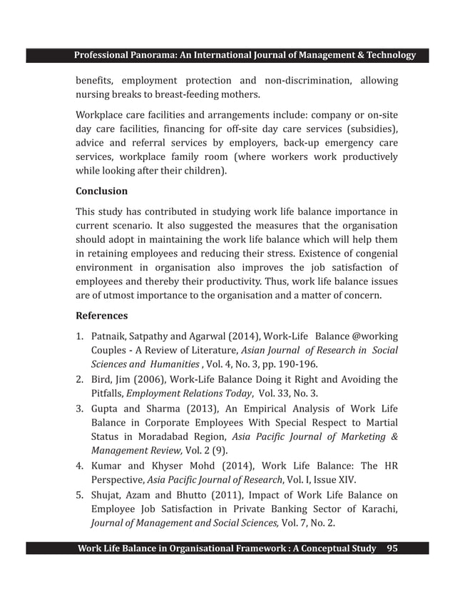 Work Life Balance in Organizational Framework:A Conceptual Study | PDF