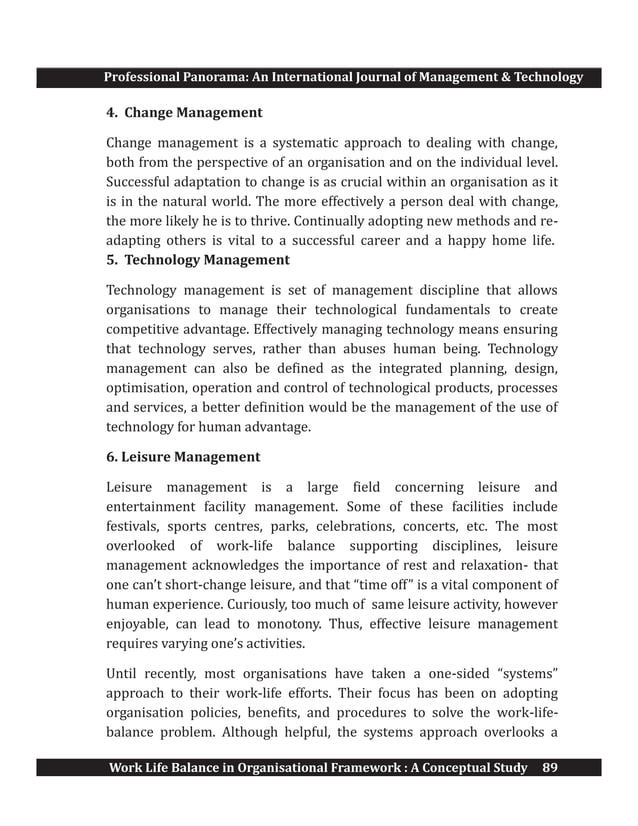 Work Life Balance in Organizational Framework:A Conceptual Study | PDF
