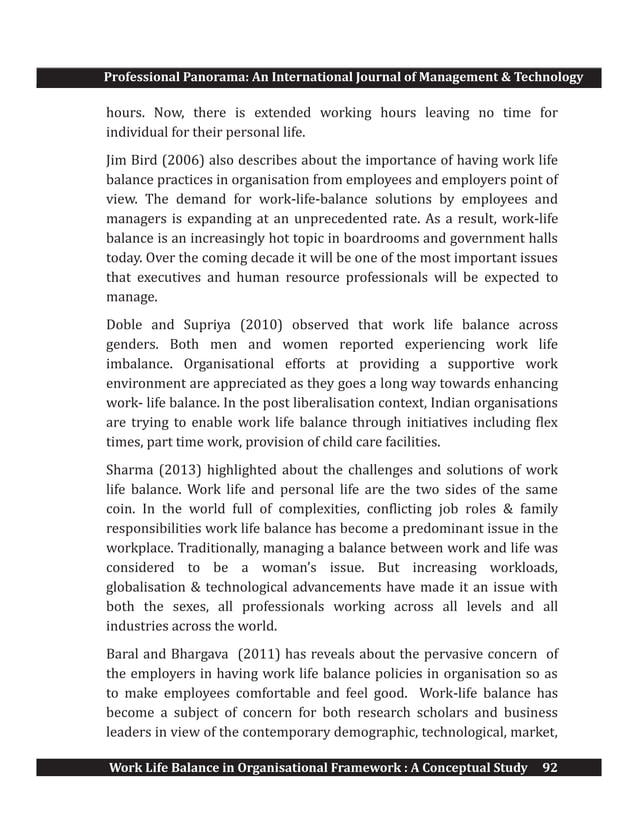 Work Life Balance in Organizational Framework:A Conceptual Study | PDF