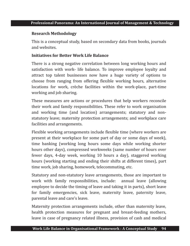 Work Life Balance in Organizational Framework:A Conceptual Study | PDF