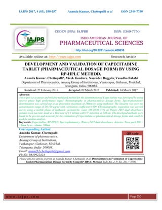DEVELOPMENT AND VALIDATION OF CAPECITABINE TABLET (PHARMACEUTICAL DOSAGE FORM) BY USING RP-HPLC ...