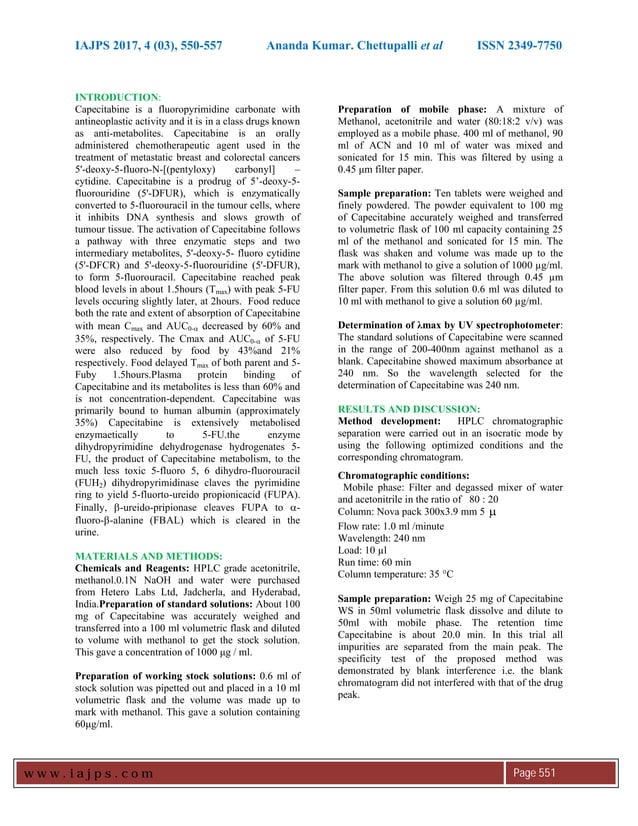 DEVELOPMENT AND VALIDATION OF CAPECITABINE TABLET (PHARMACEUTICAL DOSAGE FORM) BY USING RP-HPLC ...