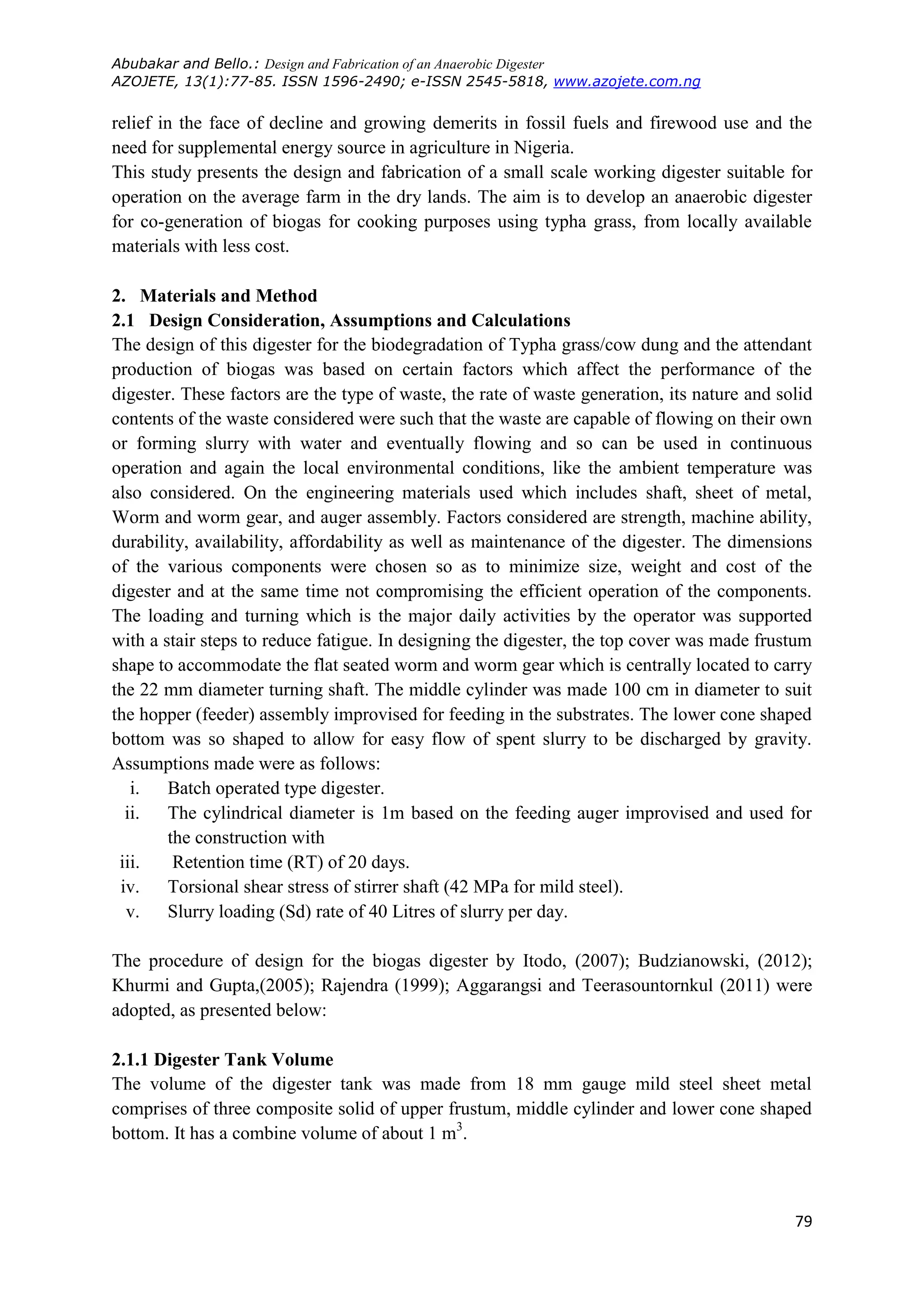 Design and Fabrication of an Anaerobic Digester | PDF