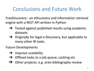 FreeDiscovery - information retrieval and e-Discovery in Python, Roman ...