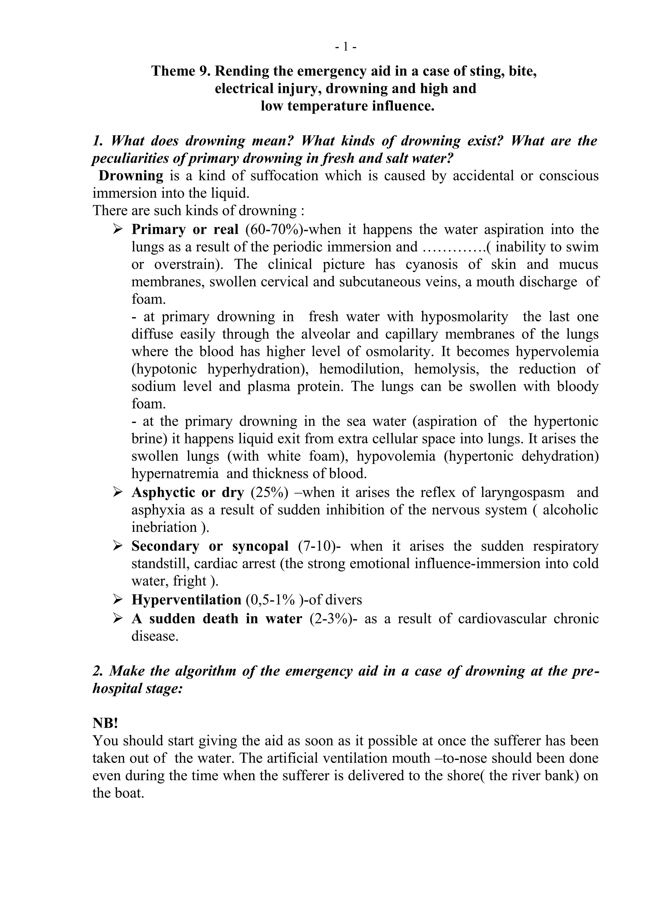 Rendering the emergency aid delivery in a case of sting, bite ...