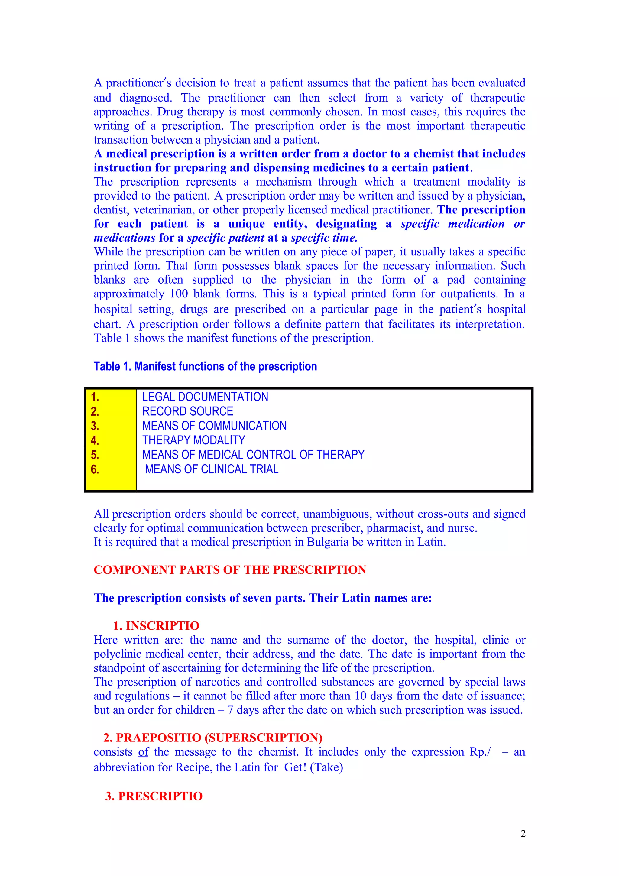 Structure of the Medical Prescription | DOC