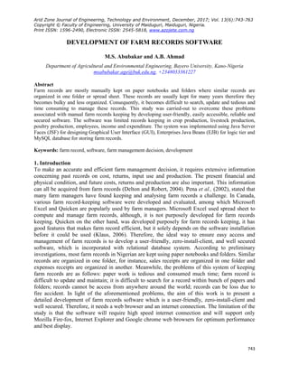 Development of Farm Records Software | PDF