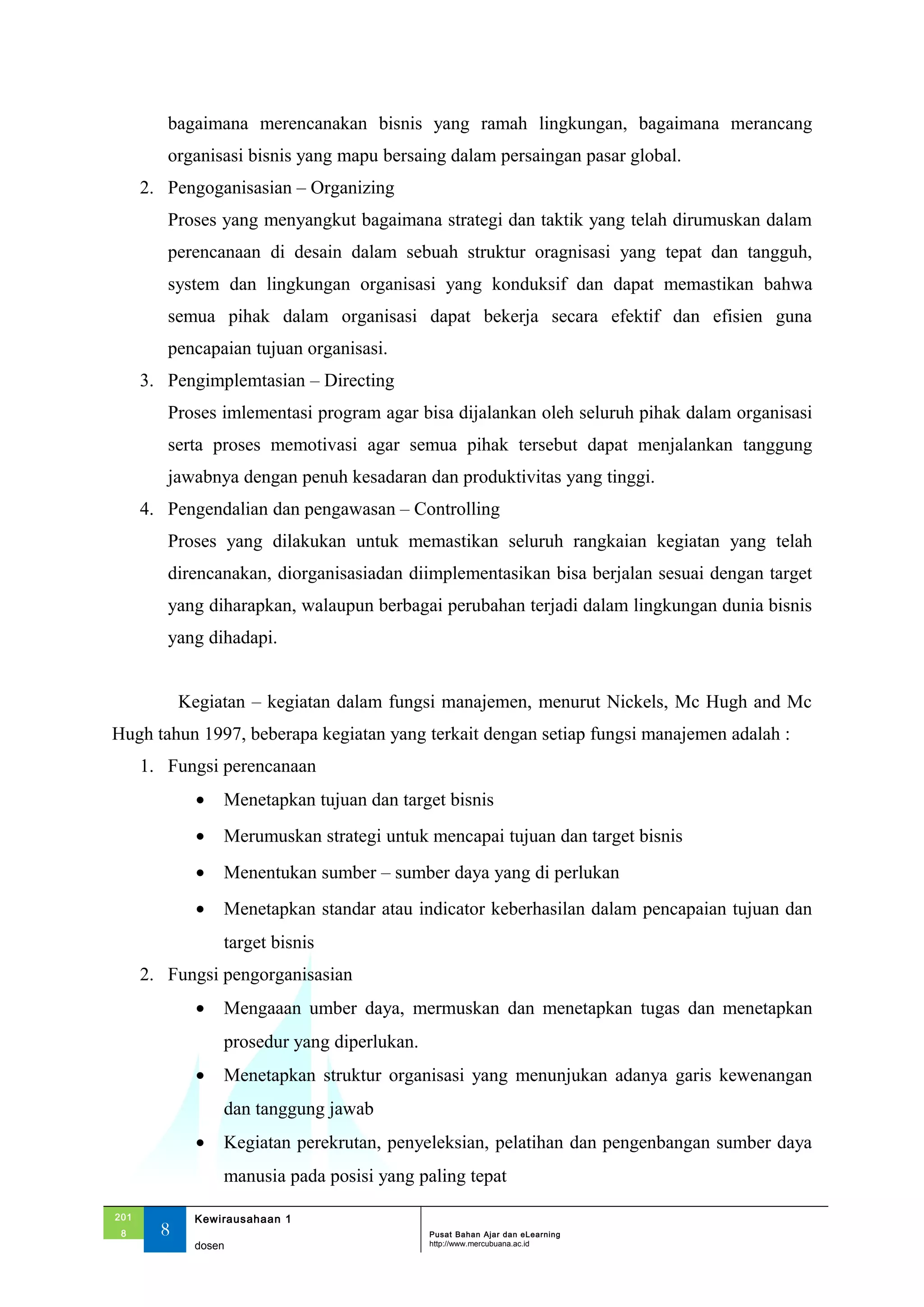 minggu 9 dasar manajemen dan fungsi manajemen dalam organisasi bisnis | DOC