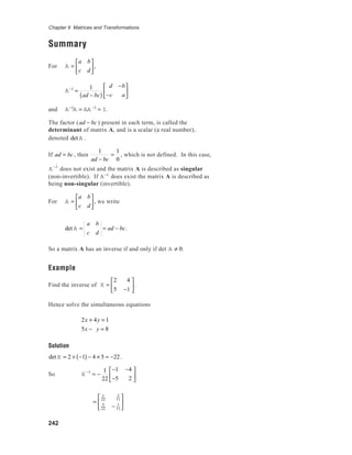 9.matrices and transformation Further Mathematics Zimbabwe Zimsec ...