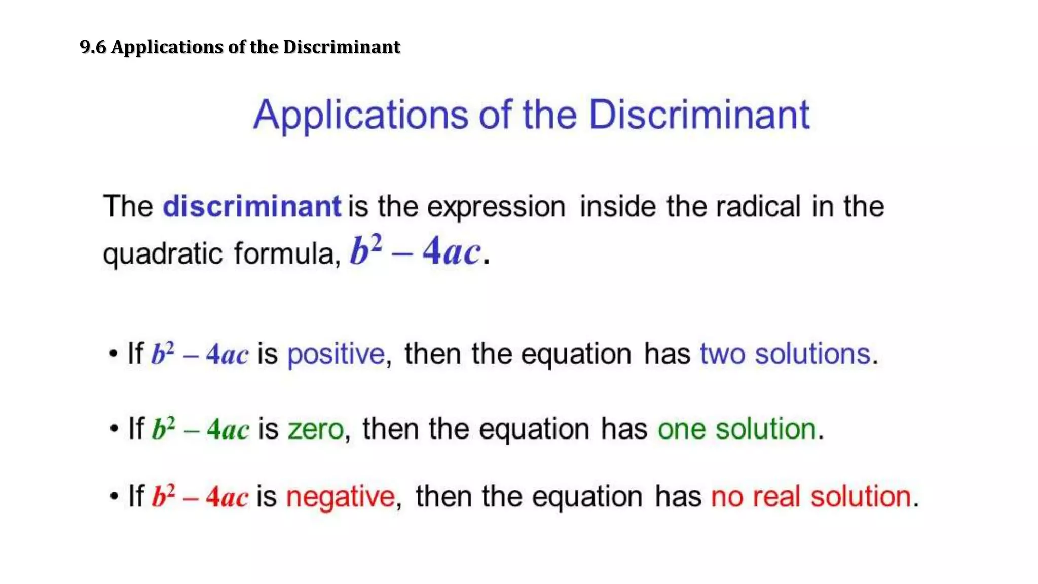 Applications of the Discriminant | PPTX